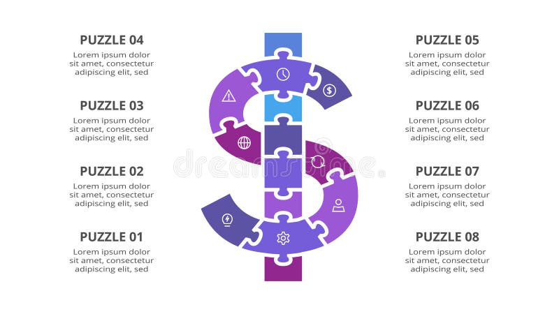 Puzzle Infographic with 8 Elements, Presentations, Vector Illustration ...