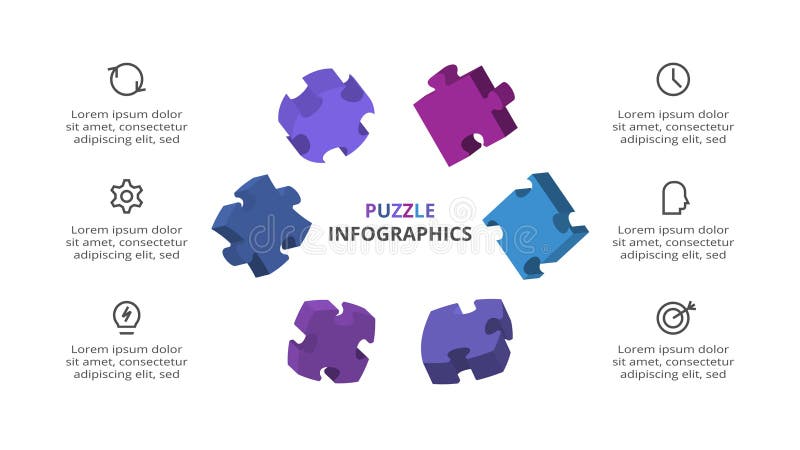 Puzzle Infographic with 6 Elements, Presentations, Vector Illustration ...