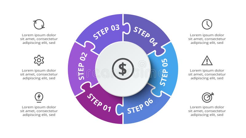 Puzzle Infographic with 6 Elements, Presentations, Vector Illustration ...