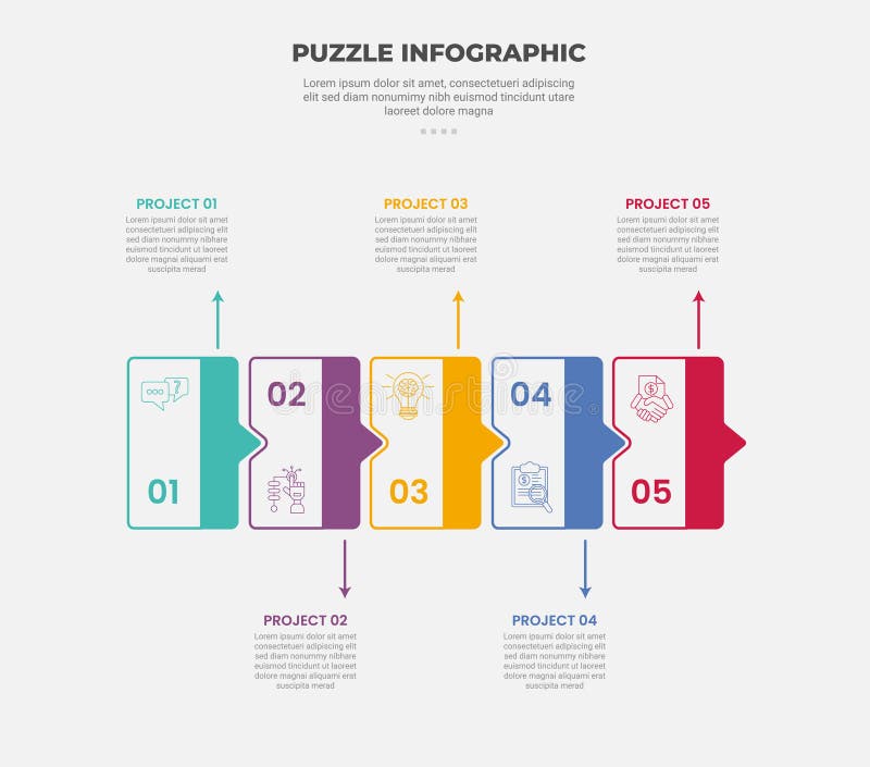 Puzzle Infographic Outline Style with 5 Point Template with Big ...