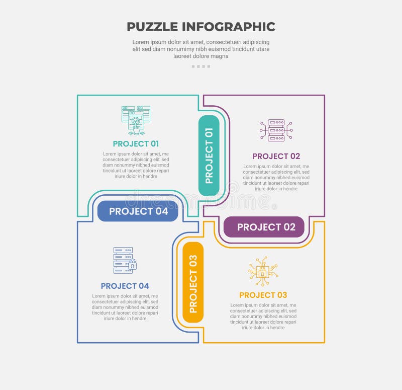 Puzzle Infographic Outline Style with 4 Point Template with Creative ...