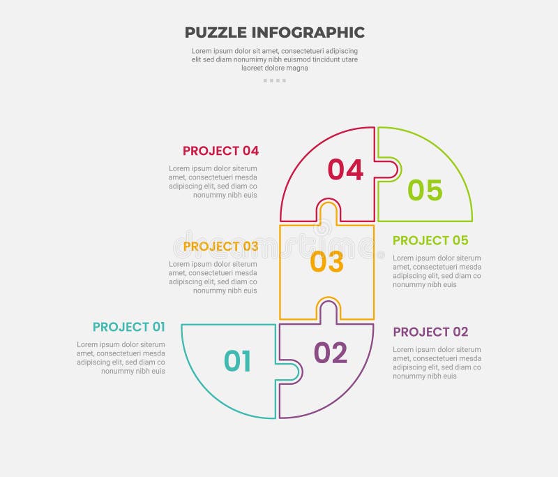 Puzzle Infographic Outline Style with 5 Point Template with Creative ...