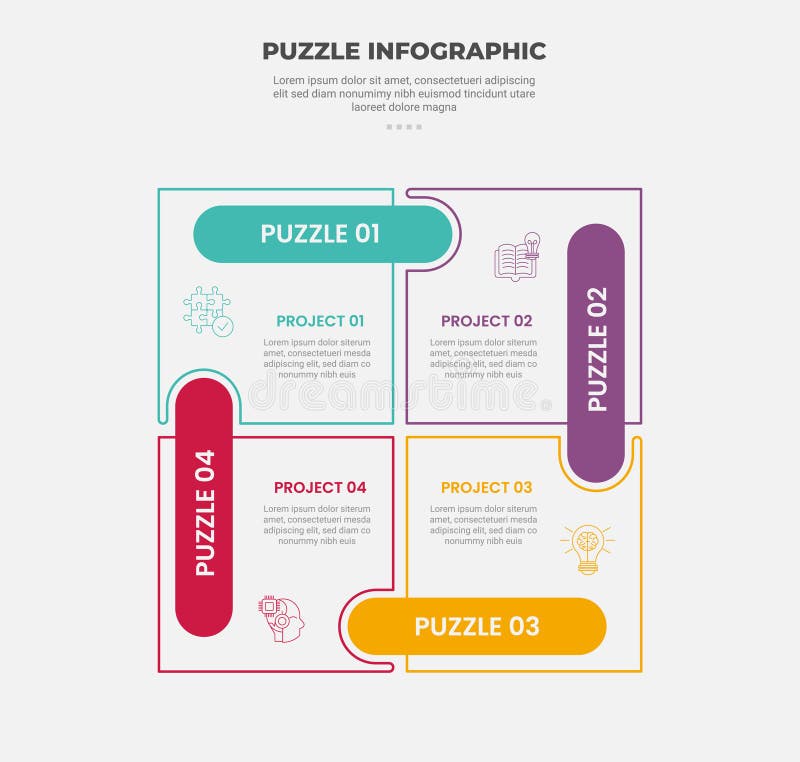 Puzzle Infographic Outline Style with 4 Point Template with Square Box ...