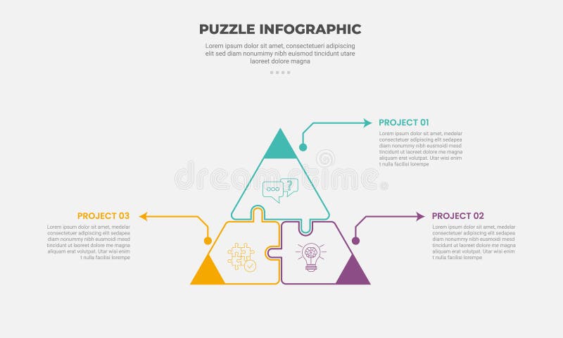 Puzzle Infographic Outline Style with 3 Point Template with Triangle ...
