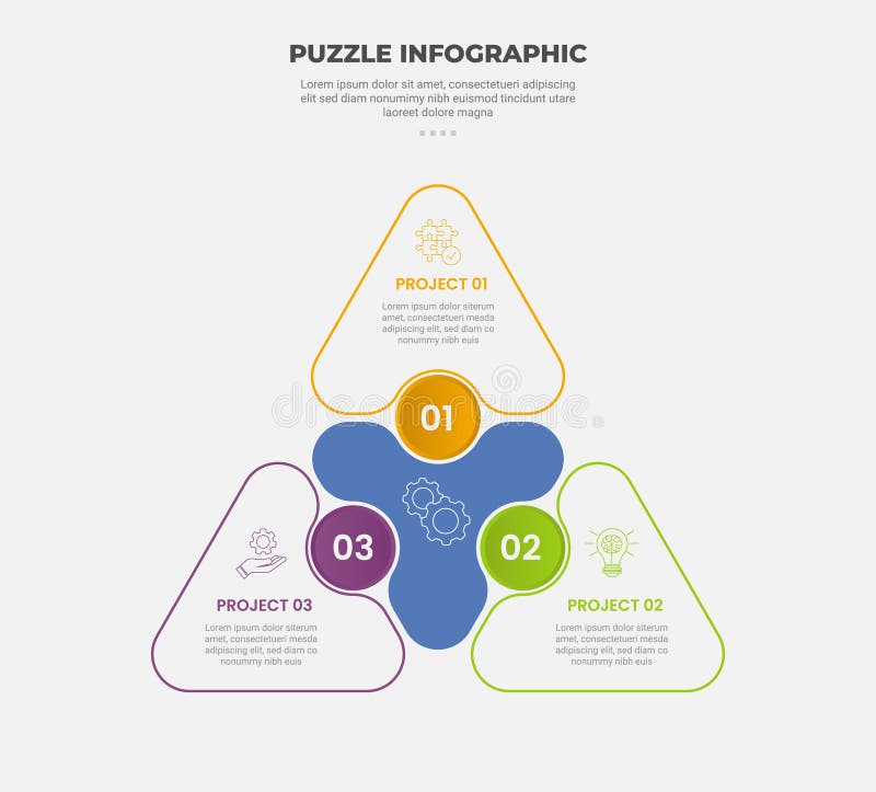 Puzzle Infographic Outline Style with 3 Point Template with Triangle ...