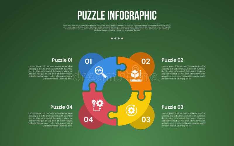 Puzzle or Jigsaw Base Infographic with Big Outline Piechart and Circle ...