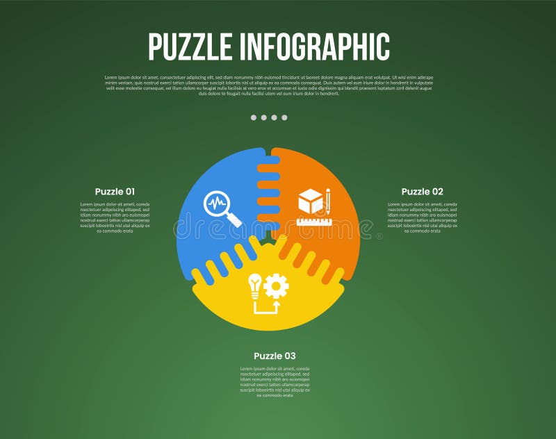 Puzzle or Jigsaw Base Infographic with Big Piechart Center with 3 Point ...