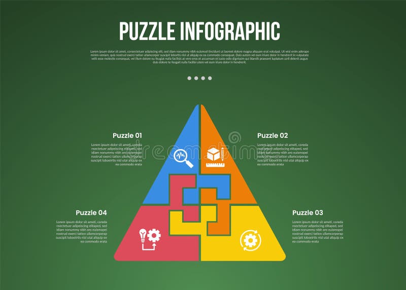 Puzzle or Jigsaw Base Infographic with Big Triangle Pyramid Connection ...