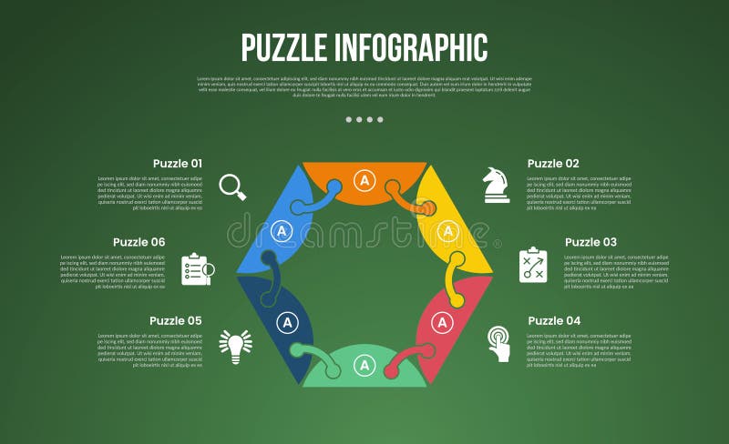 Puzzle or Jigsaw Base Infographic with Hexagon Shape Base Line ...