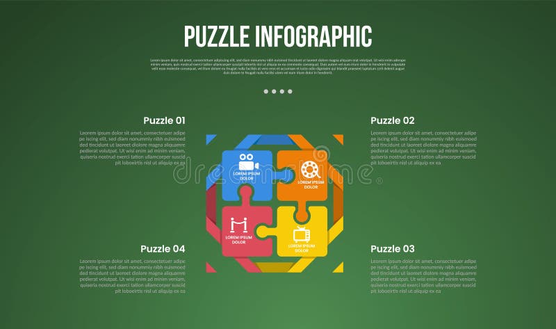 Puzzle or Jigsaw Base Infographic with Square Base on Center with 4 ...