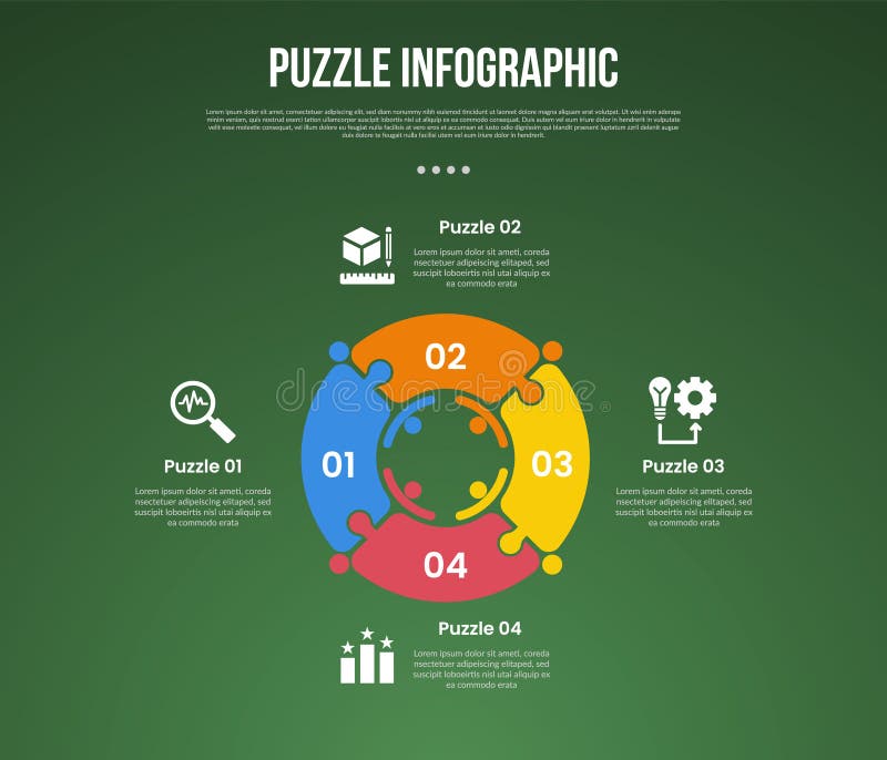 Puzzle or Jigsaw Base Infographic with Thick Outline Circle Piechart ...