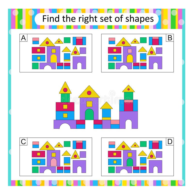 Puzzle for Kids. Attention Task. Find the Correct Set of Cartoon Castle ...
