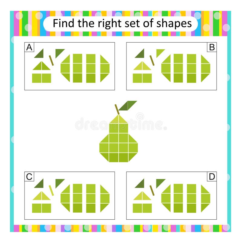 Puzzle for Kids. Attention Task. Find the Correct Set of Cartoon Pear ...