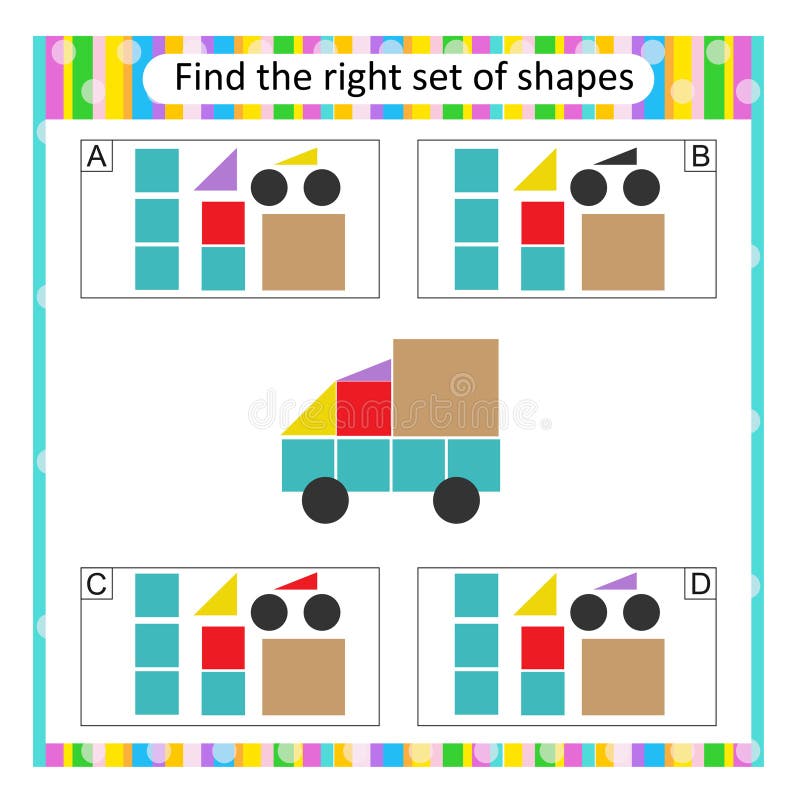 Puzzle for Kids. Find the Correct Set of Cartoon Car. Answer is D Stock ...