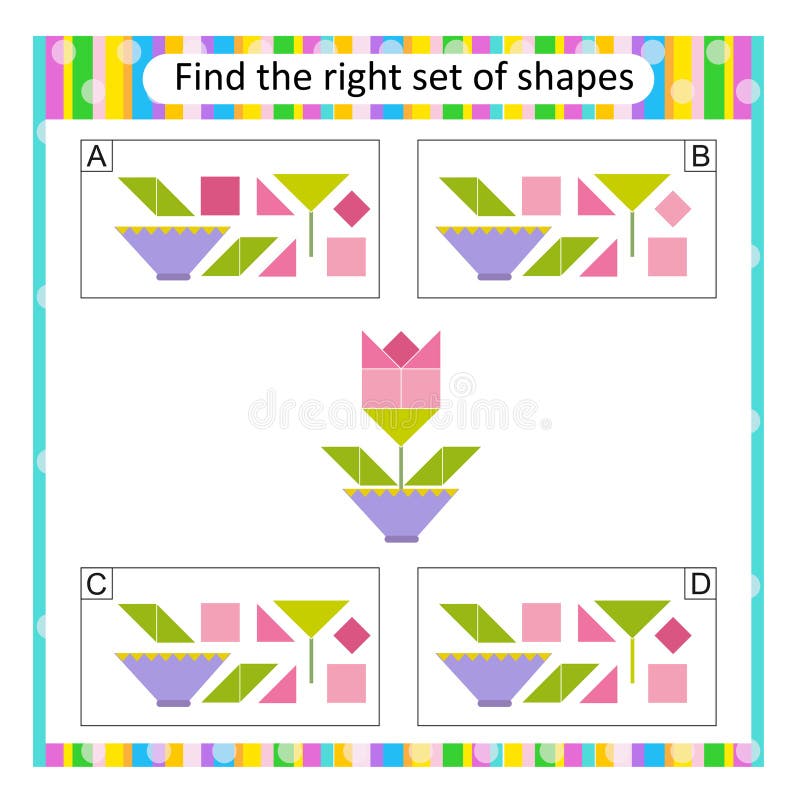 Puzzle for Kids. Find the Correct Set of Cartoon Flower. Answer is C ...