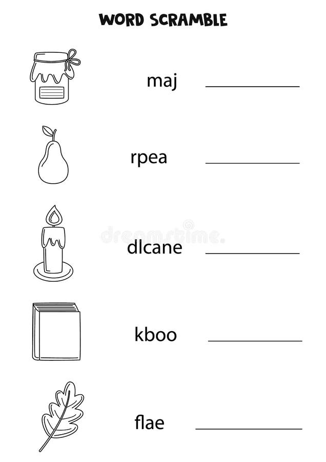 Puzzle for Kids. Word Scramble for Children. Black and White Puzzle ...