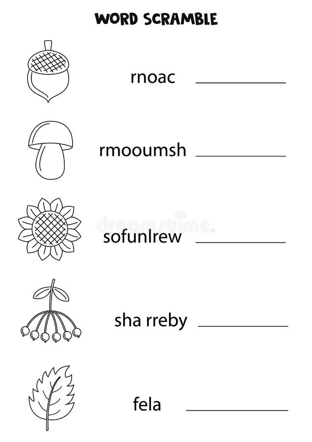 Puzzle for Kids. Word Scramble for Children. Black and White Puzzle ...