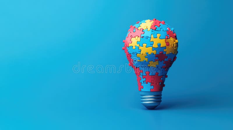 Puzzle Light Bulb on Blue Background Stock Illustration - Illustration ...