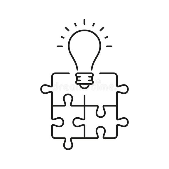 Puzzle and Lightbulb, Creative Solution Concept Line Icon. Business ...
