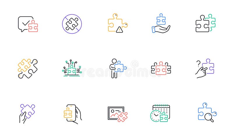 Puzzle Line Icons. Business Strategy, Jigsaw Challenge, Puzzle Pieces ...