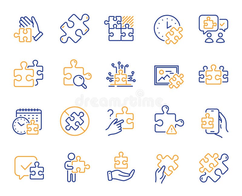 Puzzle Line Icons. Jigsaw Challenge, Business Strategy, Puzzle Pieces ...