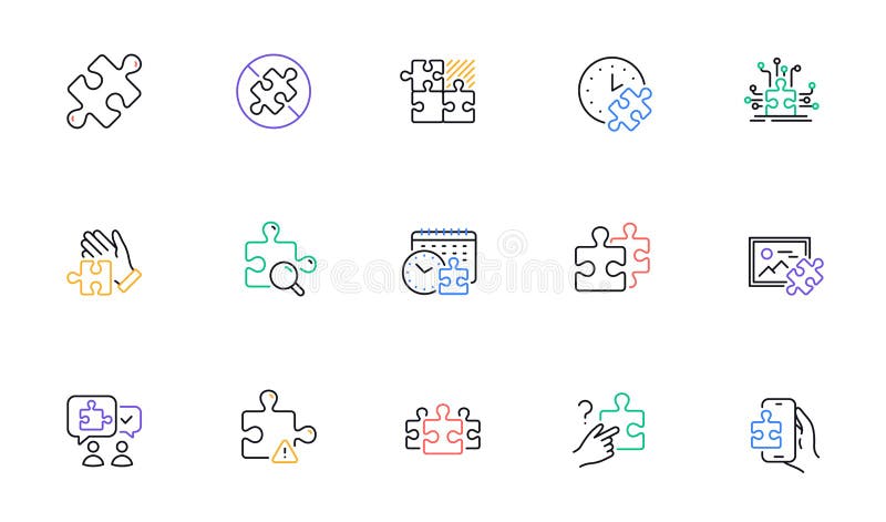 Puzzle Line Icons. Jigsaw Challenge, Business Strategy, Puzzle Pieces ...