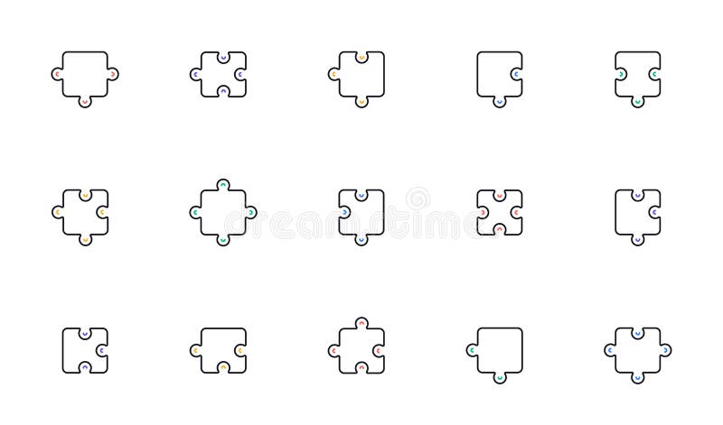 Puzzle Line Icons. Jigsaw Challenge, Strategy, Puzzle Pieces Icons. Fun ...