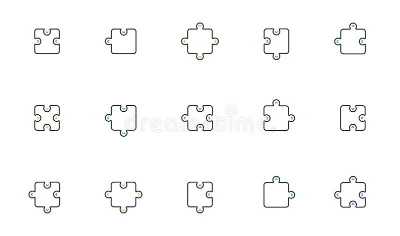 Puzzle Line Icons. Jigsaw Challenge, Strategy, Puzzle Pieces Icons. Fun ...