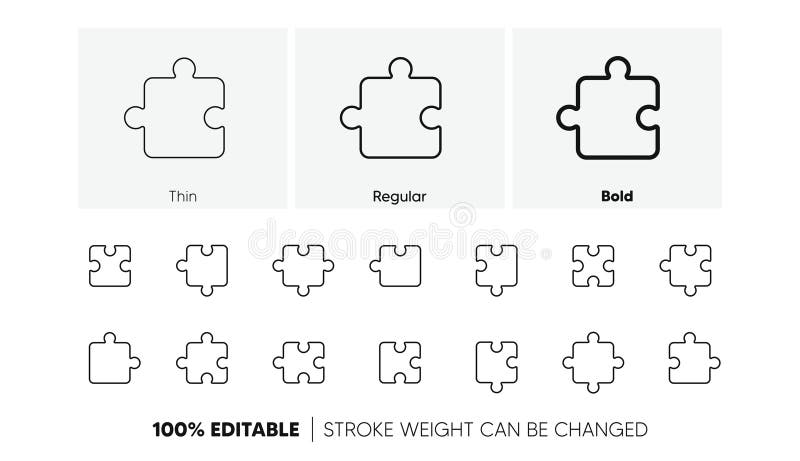 Puzzle Line Icons. Jigsaw Challenge, Strategy, Puzzle Pieces Icons. Fun ...