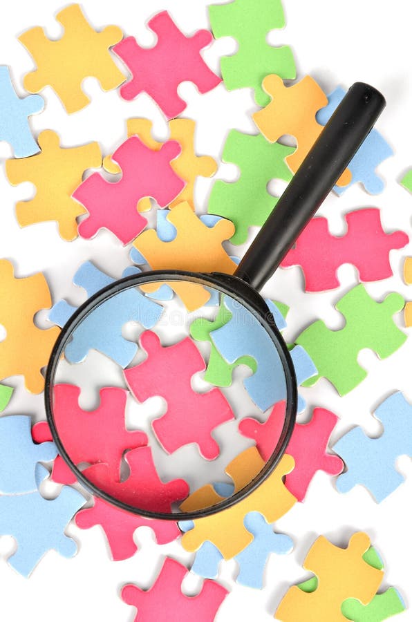 Puzzle and magnifier stock photo. Image of shape, strategies - 1461962