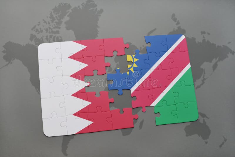 Puzzle with the National Flag of Bahrain and Namibia on a World Map ...