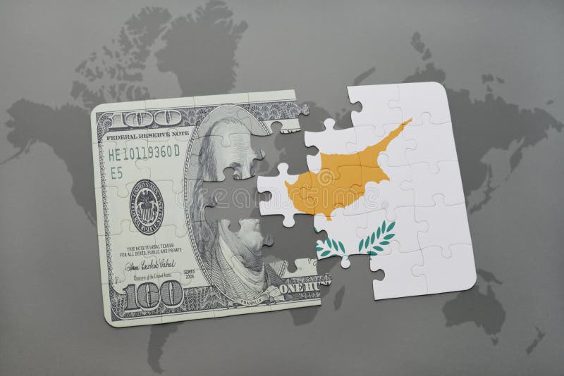 Puzzle with the National Flag of Cyprus and Dollar Banknote on a World ...