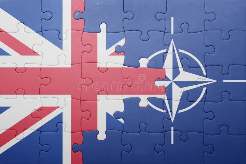 Puzzle with the National Flag of Great Britain and Nato Stock Photo ...