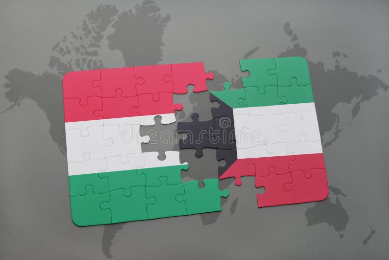 Puzzle with the National Flag of Hungary and Kuwait on a World Map ...