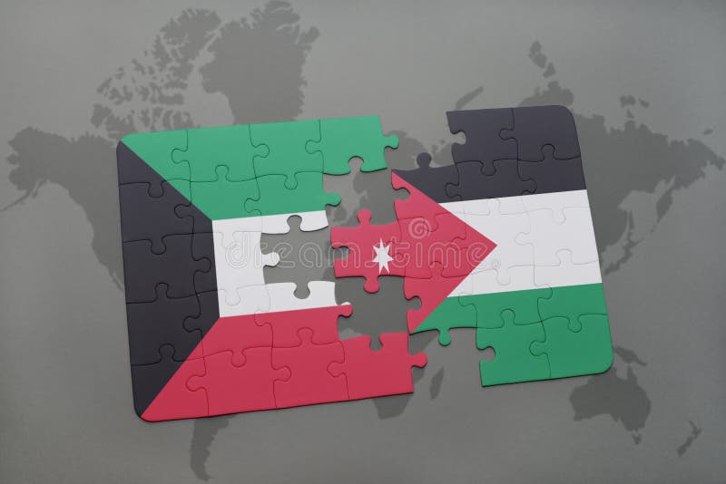 Puzzle with the National Flag of Kuwait and Jordan on a World Map ...