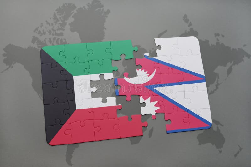 Puzzle with the National Flag of Kuwait and Nepal on a World Map ...