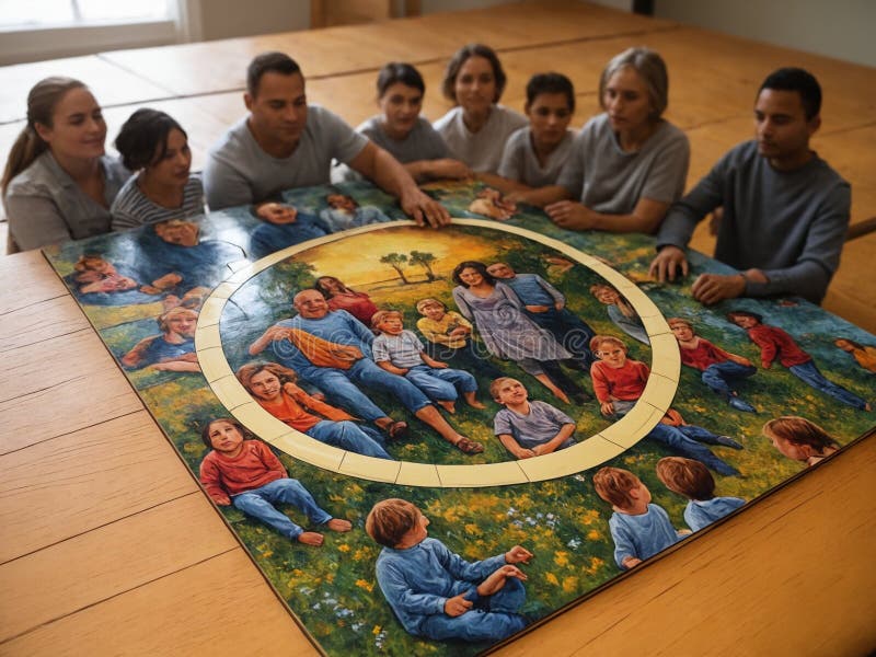 Puzzle Picture on the Table with Collaborative Work Stock Illustration ...