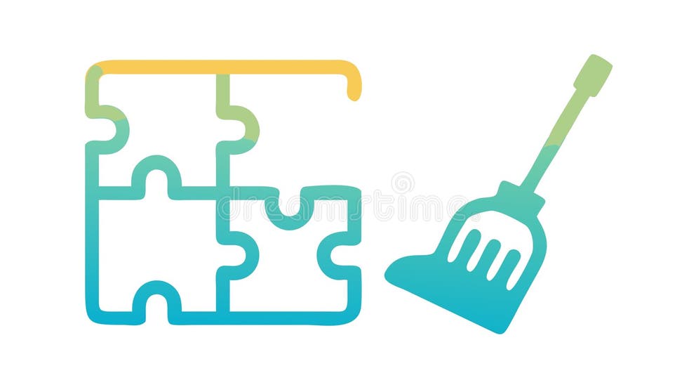 Puzzle Piece & Broom for Cleaning Solutions & Clearance, Vector Design ...