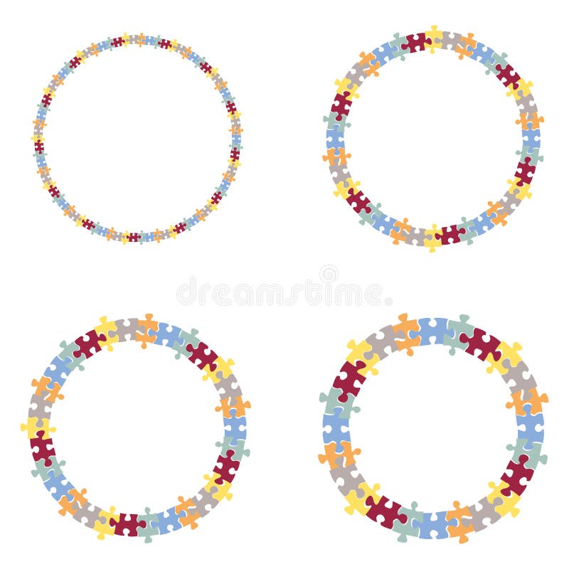 Puzzle Piece Circles. Colorful Round Frames. Interlocking Jigsaw ...