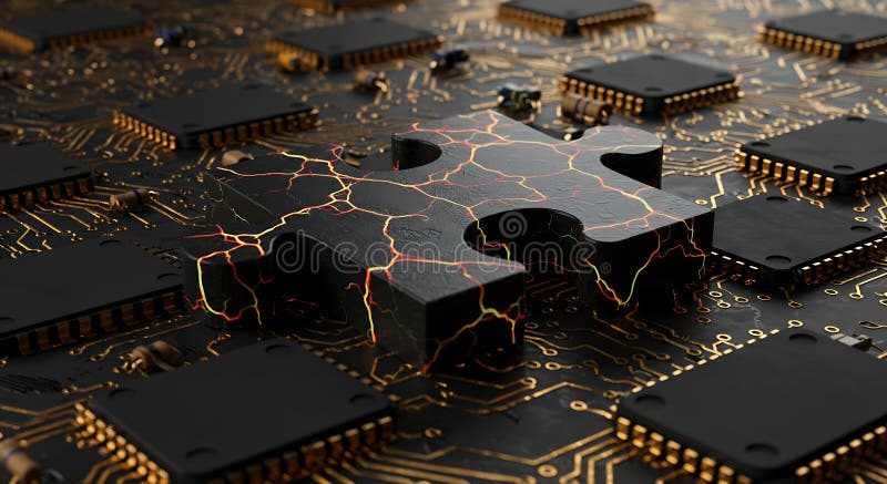 Puzzle Piece on a Circuit Board with Chips Depicting Technology Concept ...