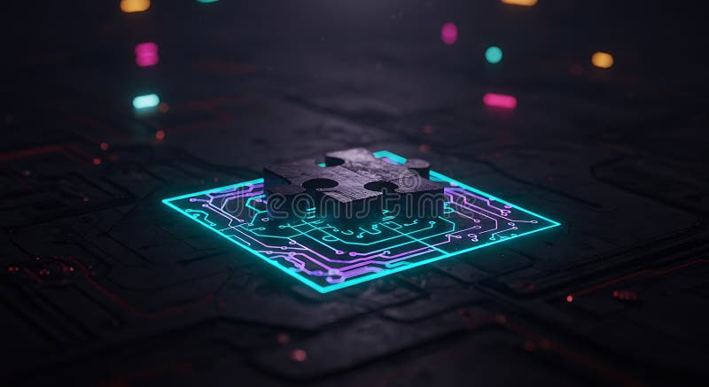 Puzzle Piece on Circuit Board with Glowing Edges Symbolizes Integration ...