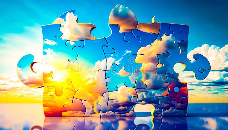 Puzzle Piece with Clouds in the Sky. Generative AI Stock Photo - Image ...