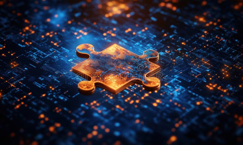 Glowing Puzzle Piece Futuristic Network Concept Solutions Integration ...
