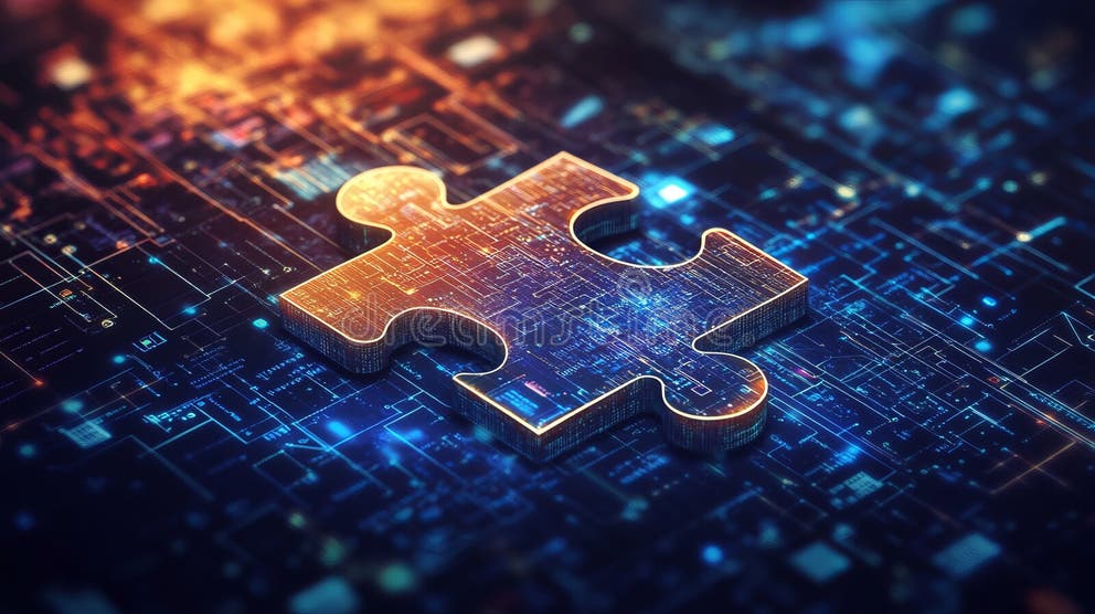 Puzzle Piece on Digital Circuit Board. Represents Problem Solving ...