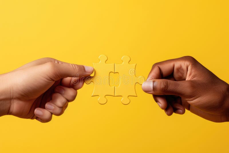 A Puzzle Piece is Grasped by Two Hands on a Vibrant Yellow Backdrop ...