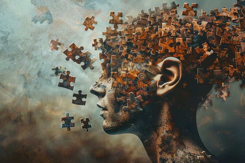A Puzzle Piece Head with a Face Made of Puzzle Pieces Stock Photo ...