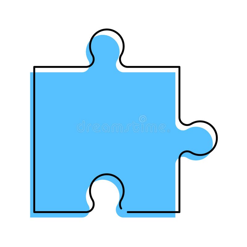 Puzzle Piece Icon, Blue Part of Puzzle Outline Symbol. Vector ...