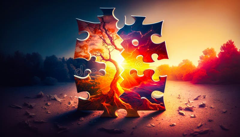 Puzzle Piece with an Image of Tree in the Middle. Generative AI Stock ...