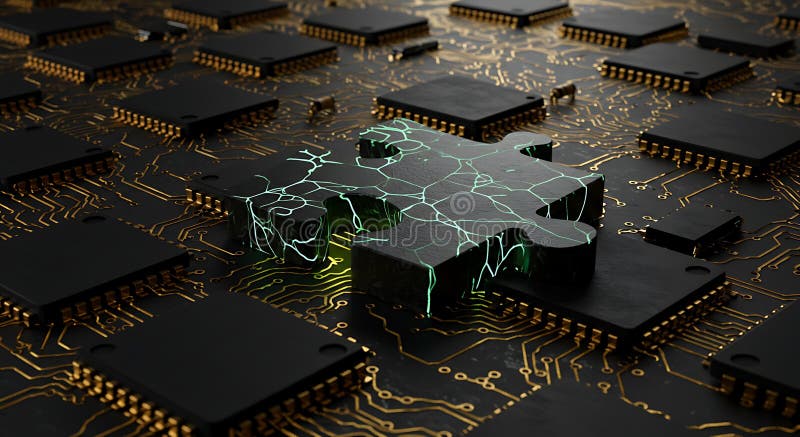 Puzzle Piece Integration on Computer Circuit Board, Concept of ...