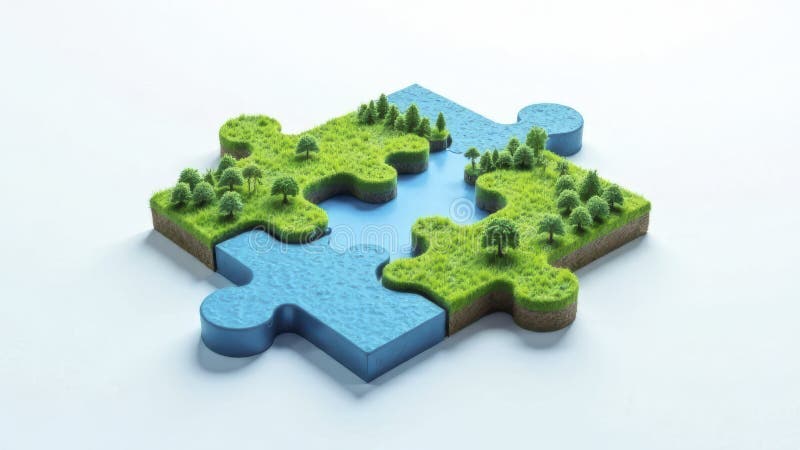 Puzzle Piece Landscape with Trees and Water Representing Nature ...
